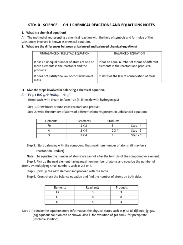 10th Std Science Ch-1 Chemical Reactions Notes | PDF | Redox | Chemical ...