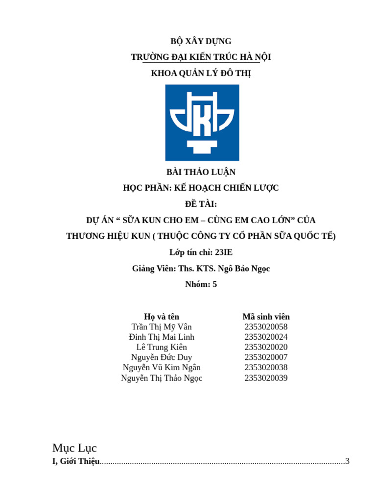 Kế Hoạch chiến lược- sữa kun cho em | PDF