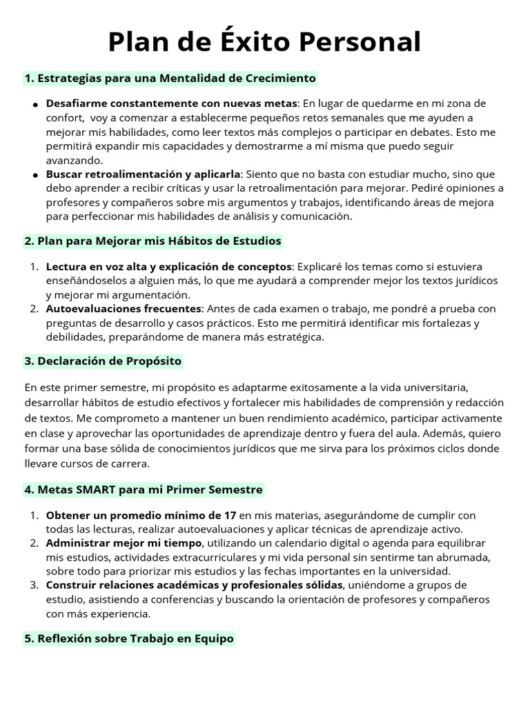 Plan de Éxito Personal | PDF | Cognición | Aprendizaje