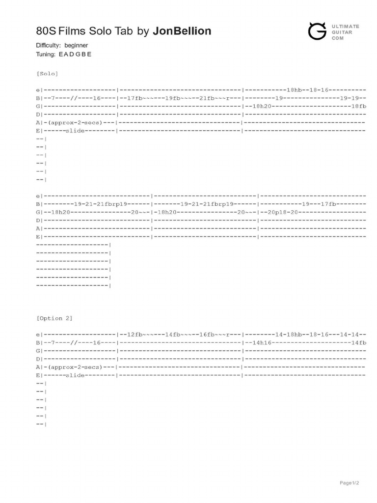 80s Films Solo Tab | PDF