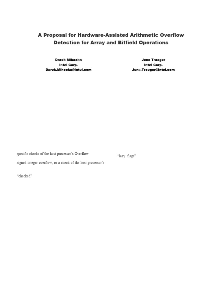 A Proposal For Hardware Assisted Arithmetic Overflow Detection For Array and Bitfield Operations ...