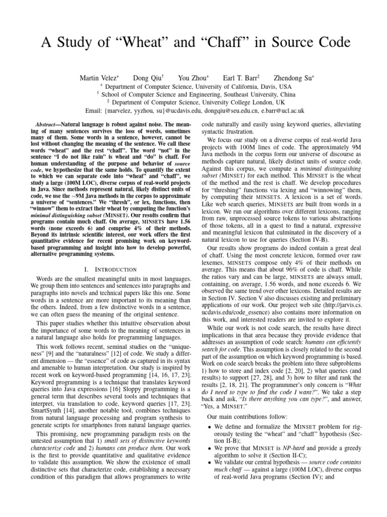 A Study of Wheat and Chaff in Source Code (1502.01410v1) | PDF ...