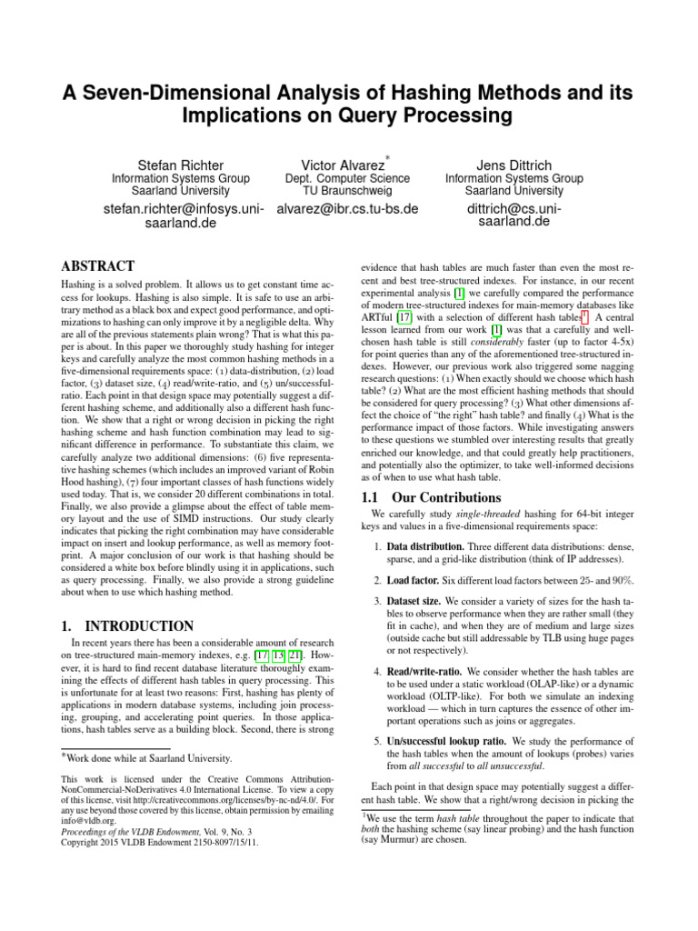 A Seven-Dimensional Analysis of Hashing Methods and Its Implications On Query Processing - 2015 ...
