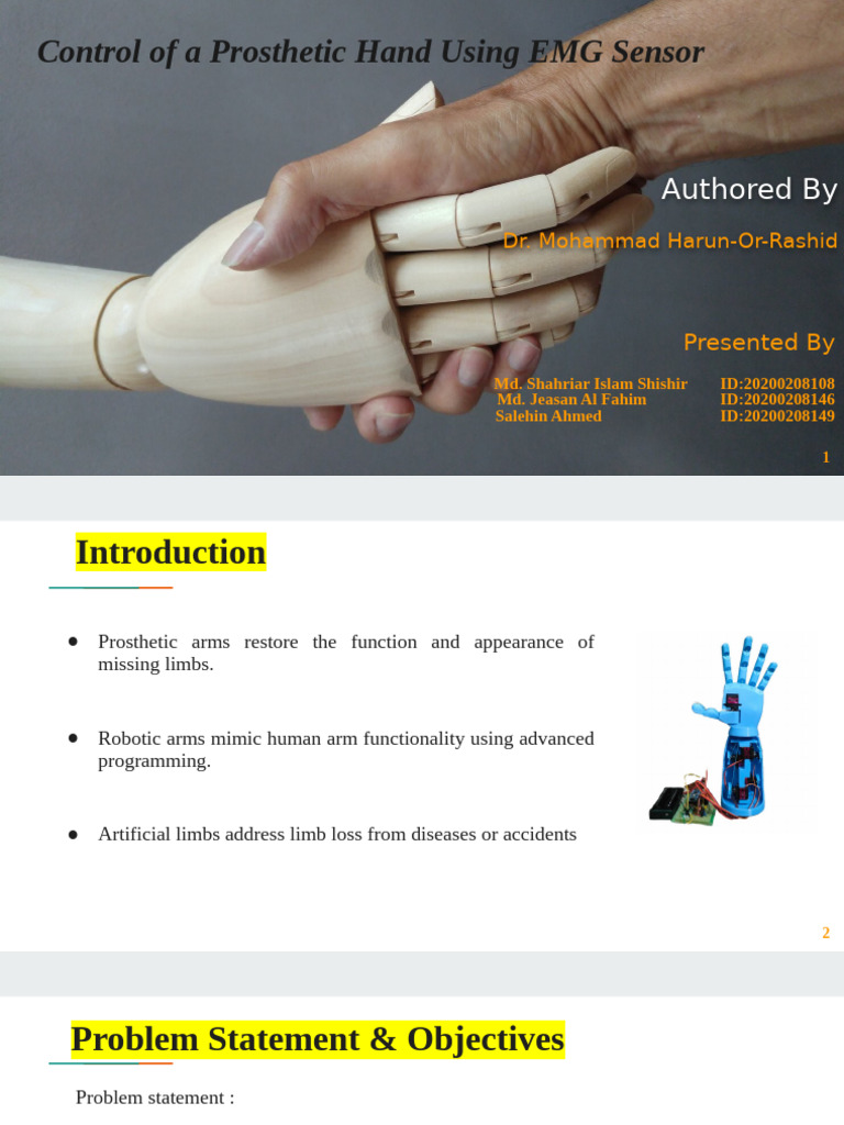 Control of A Prosthetic Hand Using EMG Sensor | PDF | Electromyography | Servomechanism