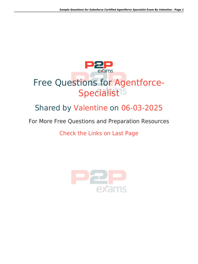 Sample Questions For Salesforce Certified Agentforce Specialist Exam by ...