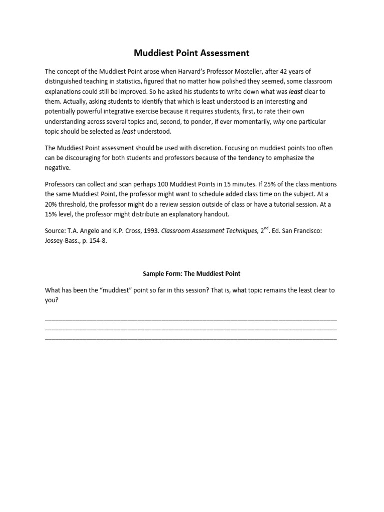 Muddiest Point Assessment | PDF