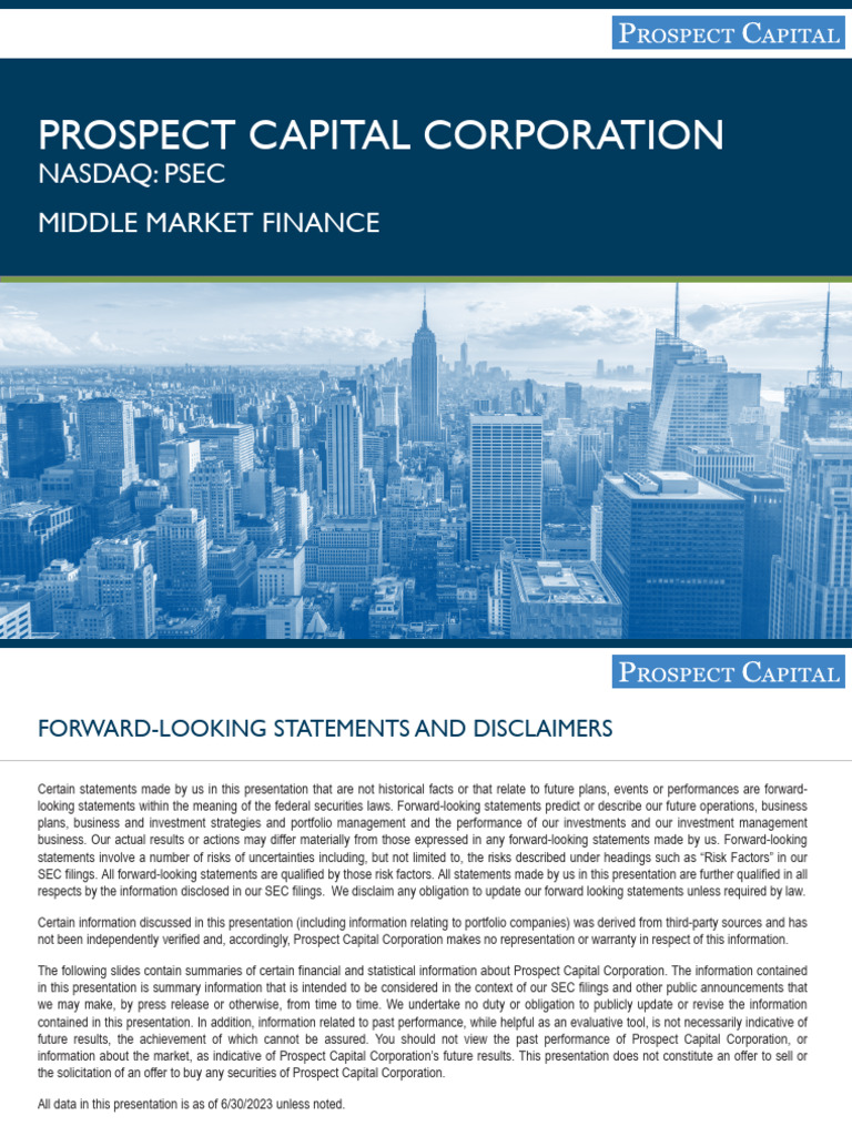 Prospect Capital PSEC Overview 2023 06 VF | PDF | Risk | Information