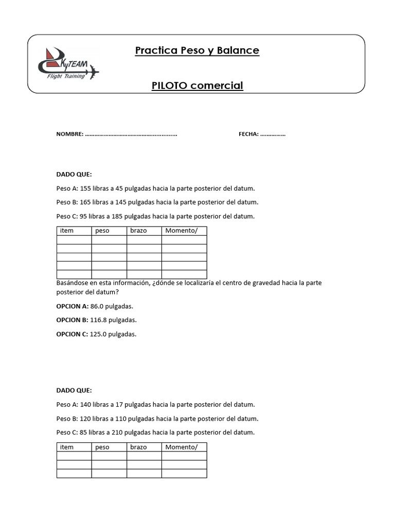 Practica Peso y Balance Pca | PDF | Aeronáutica | Aeroespacial