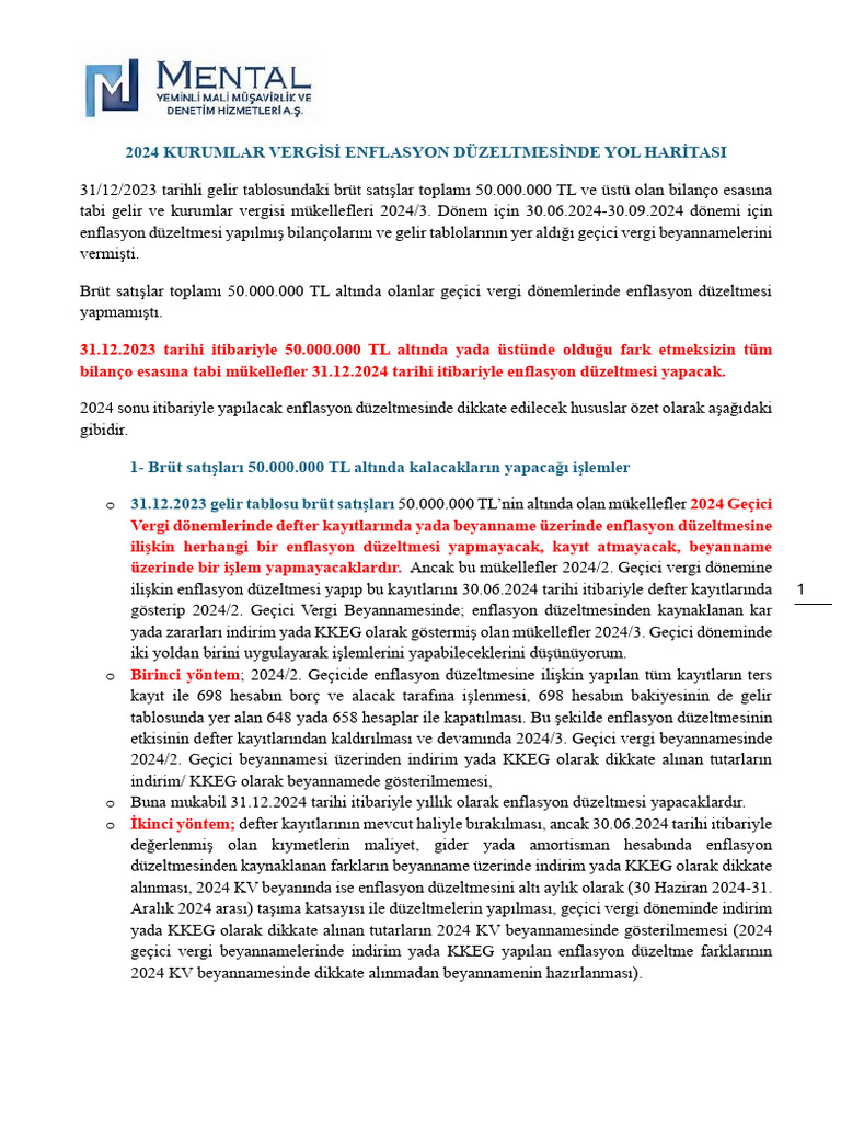2024 Enflasyon Düzeltmesi Yol Haritası-1 | PDF
