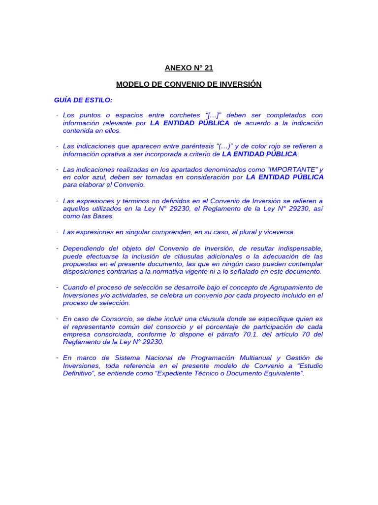 Anexo 21 Modelo de Convenio de Inversion | PDF | Business | Consorcio