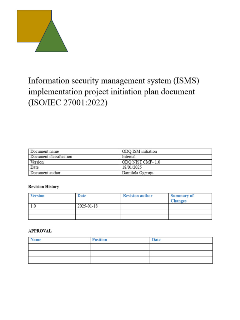 ISMS initiation plan document | PDF | Information Security | Computer Security