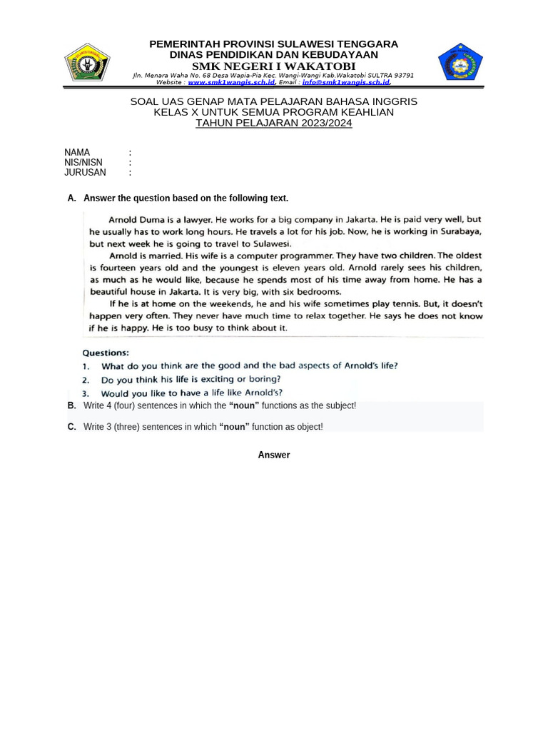 Soal Uas Kelas X | PDF