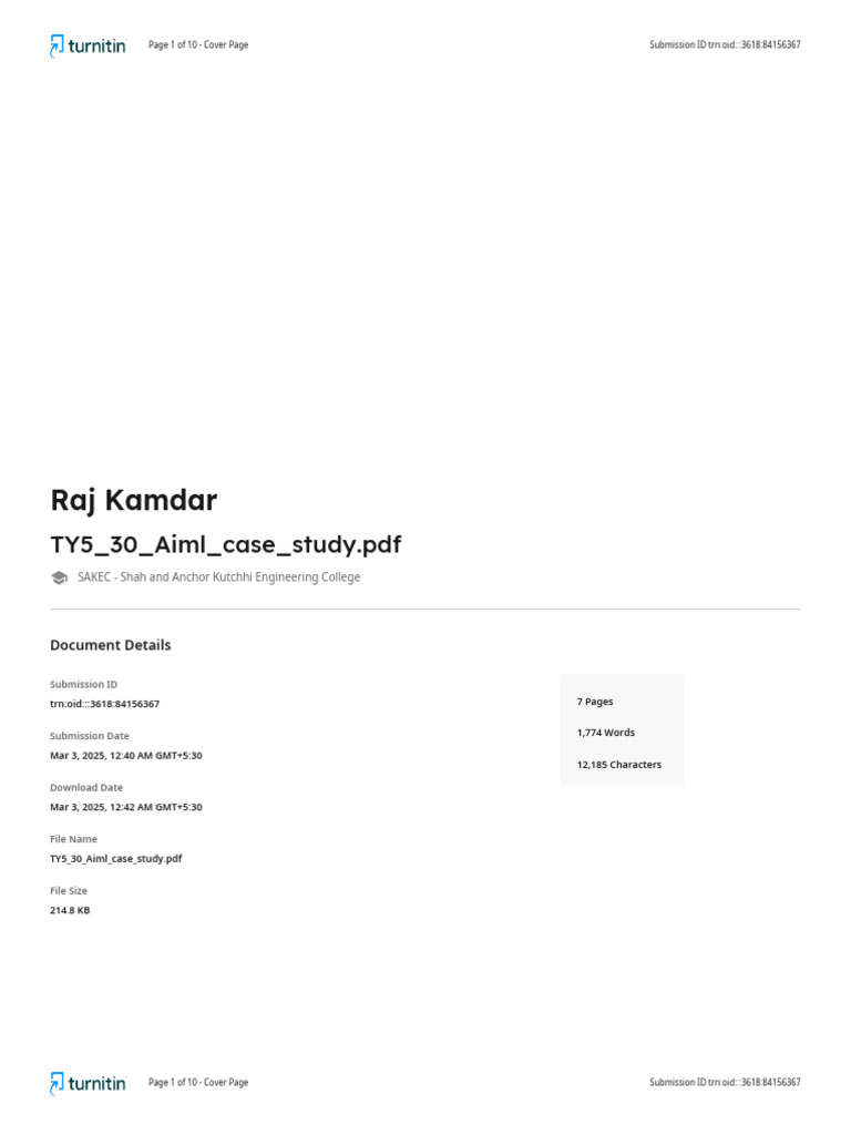TY5 30 Aiml Case Study Similarity Report | PDF | Publishing | Written Communication