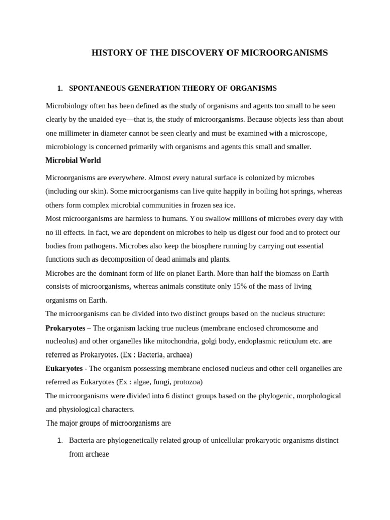 Discovery of Microorganisms History | PDF | Microorganism | Microbiology