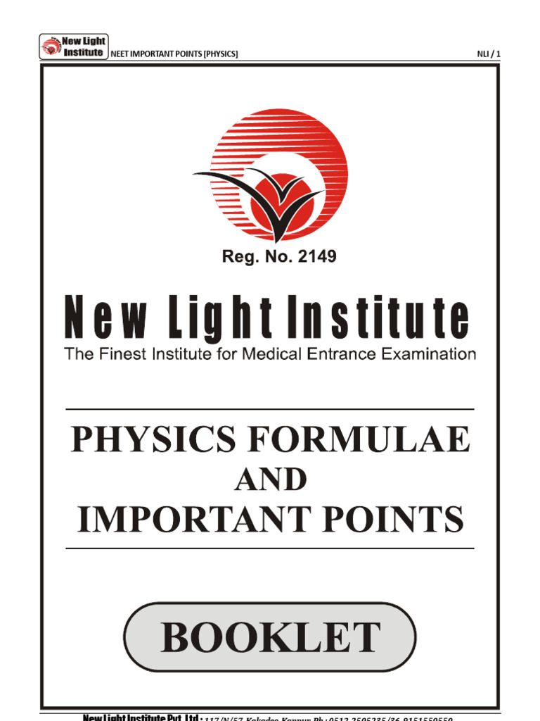 Neet Important Points (Physics) Nli / 1: Newlightinstitutepvt LTD | PDF | Acceleration | Force