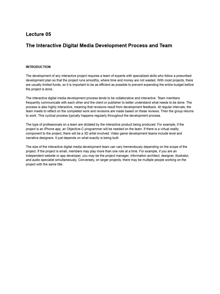 Lecture 05-The Interactive Digital Media Development Process and Team ...