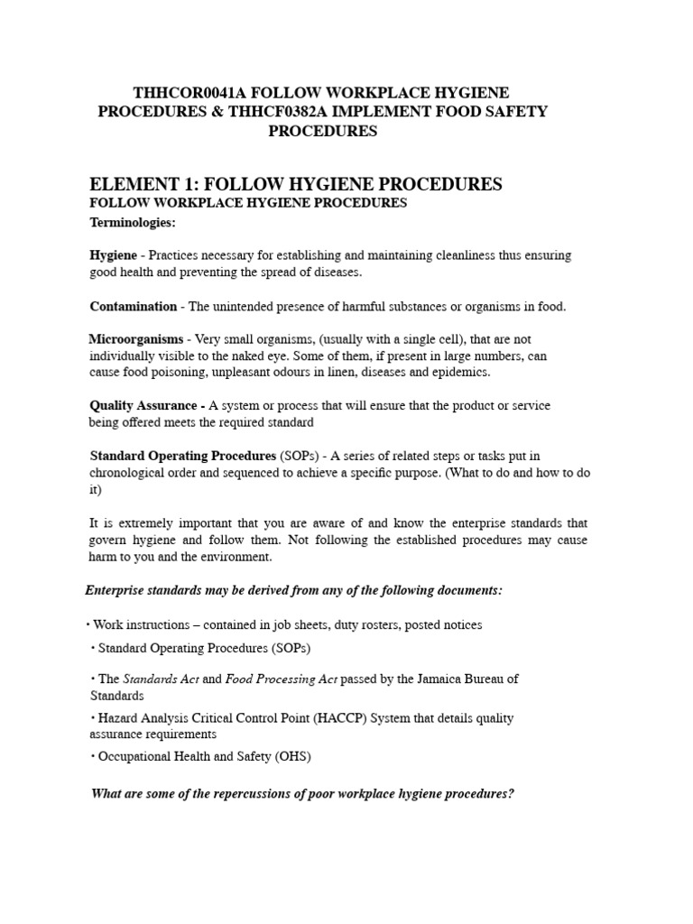 Workplace Hygiene Procedures Guide | PDF | Foodborne Illness | Hygiene
