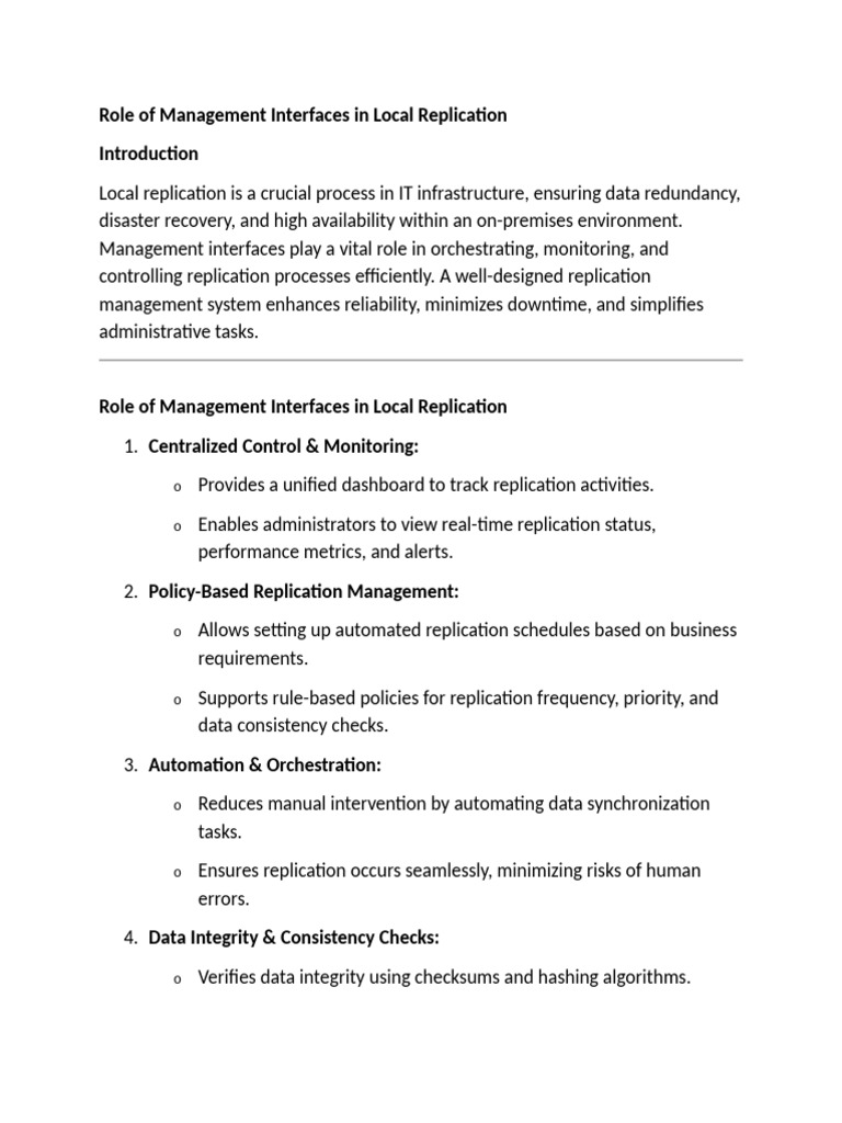 Role of Management Interfaces in Local Replication | PDF | Replication ...