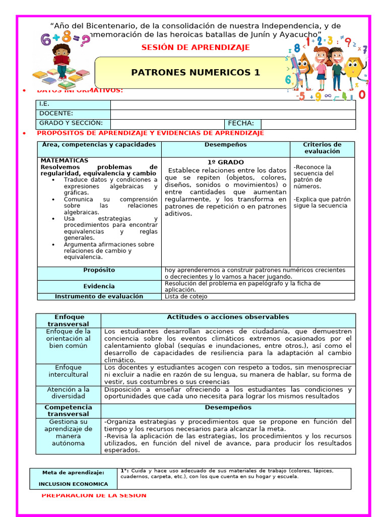 1° Patrones Numericos I | PDF | Aprendizaje