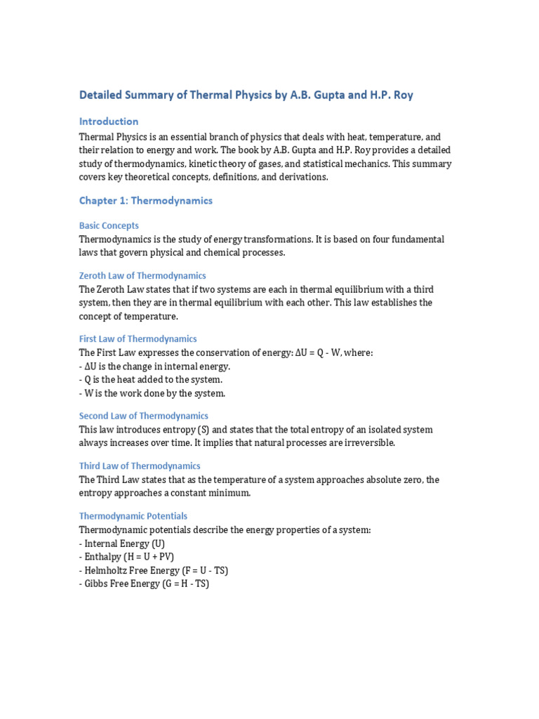 Thermal Physics Detailed Summary | PDF | Thermodynamics | Laws Of ...