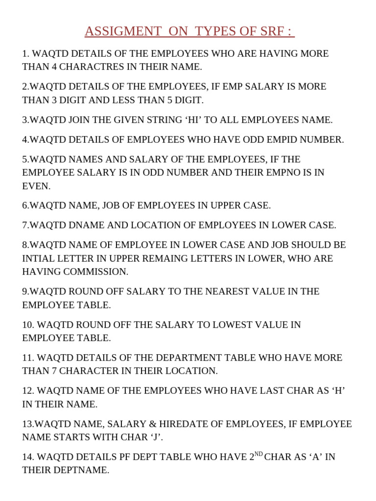 Assigment On Types of SRF | PDF