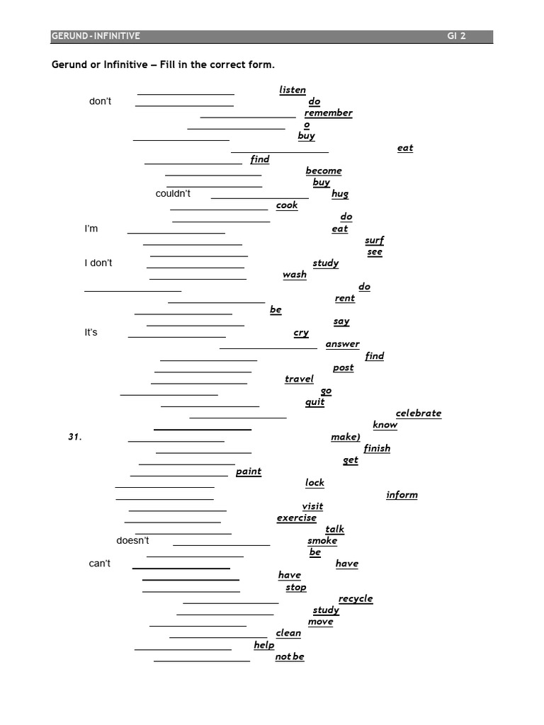 Gerunds and Infinitives Practice.p0 | PDF