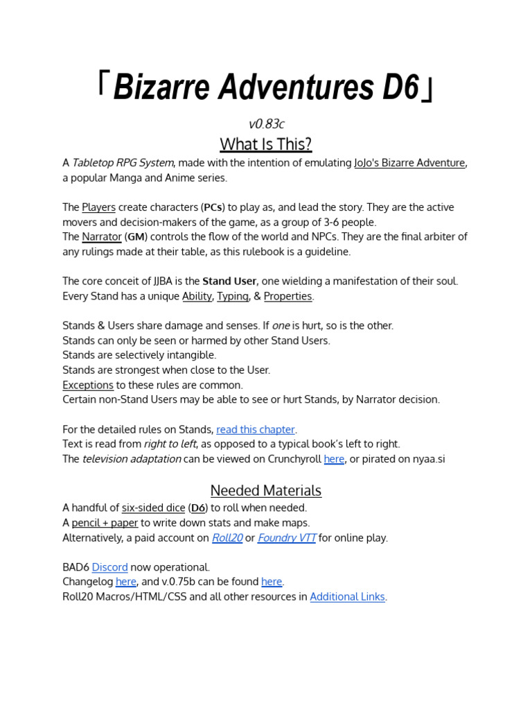 Bizarre Adventures D6 RPG Guide | PDF
