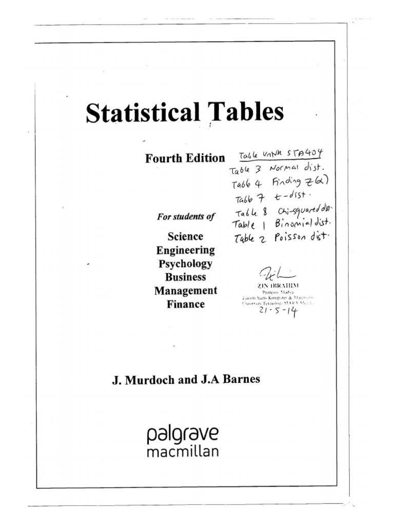 Statistical Tables Murdoch & Barnes | PDF