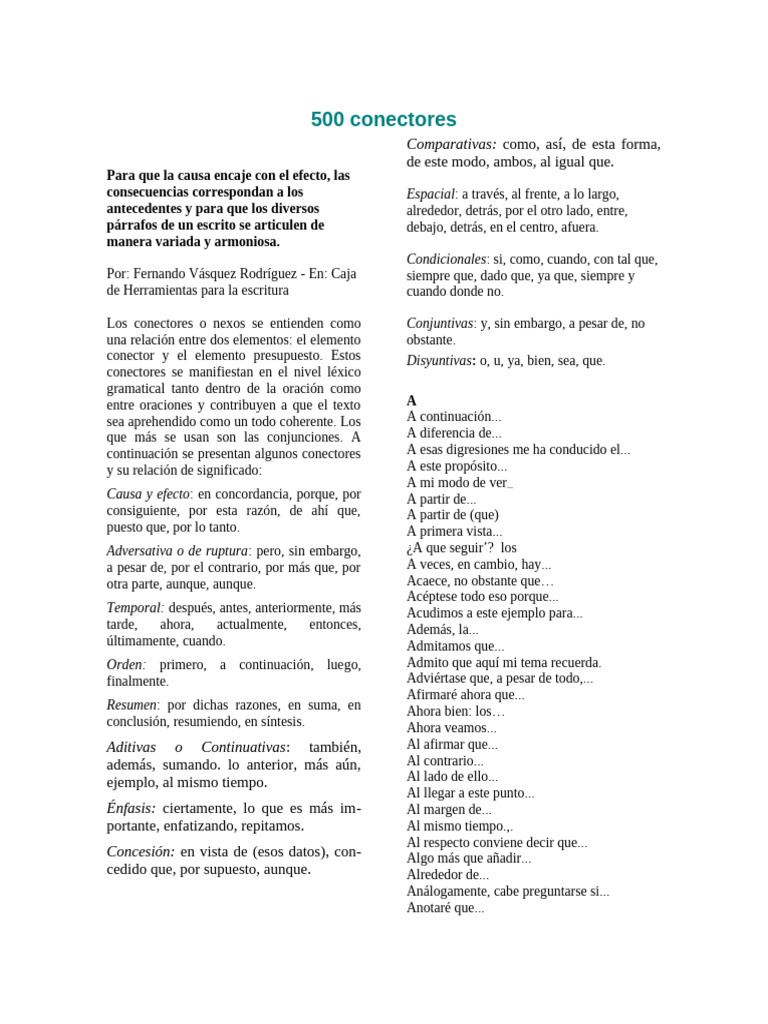 500_Conectores | PDF | Oración (Lingüística)