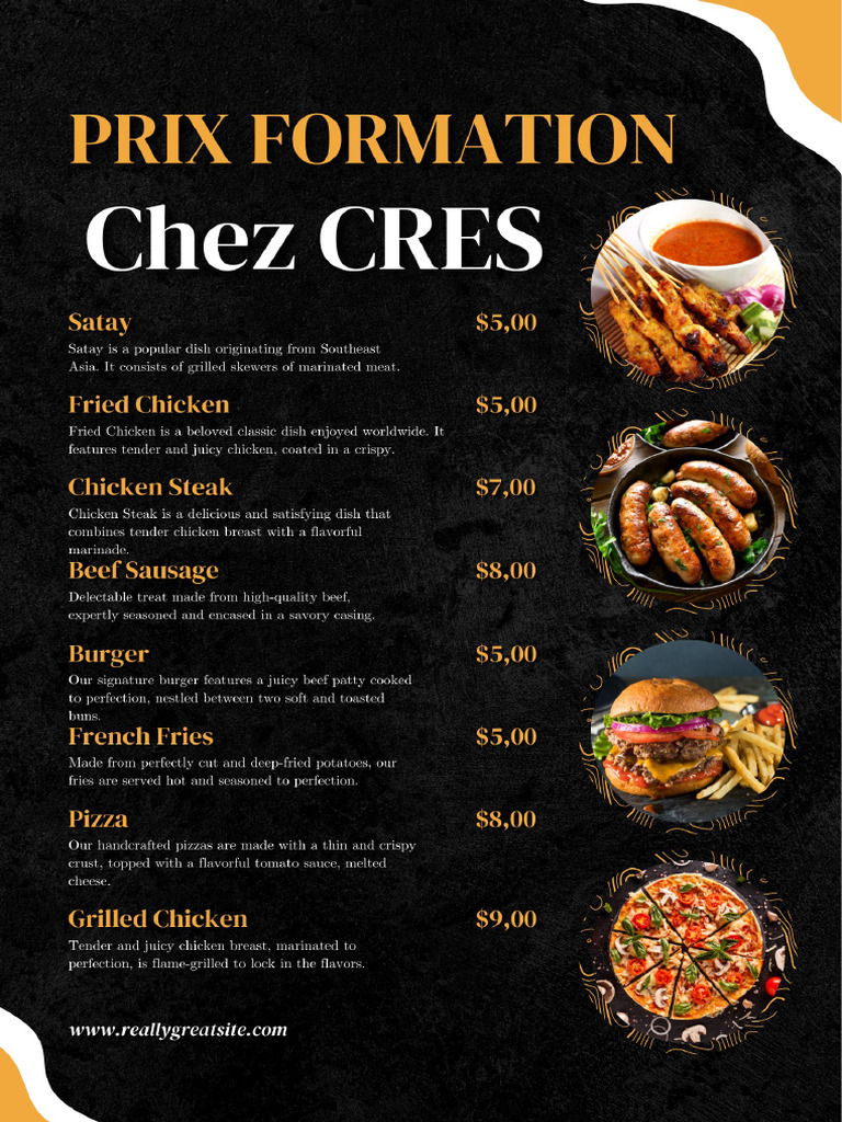 Black and Yellow Classic Restaurant Food Menu 2 | PDF