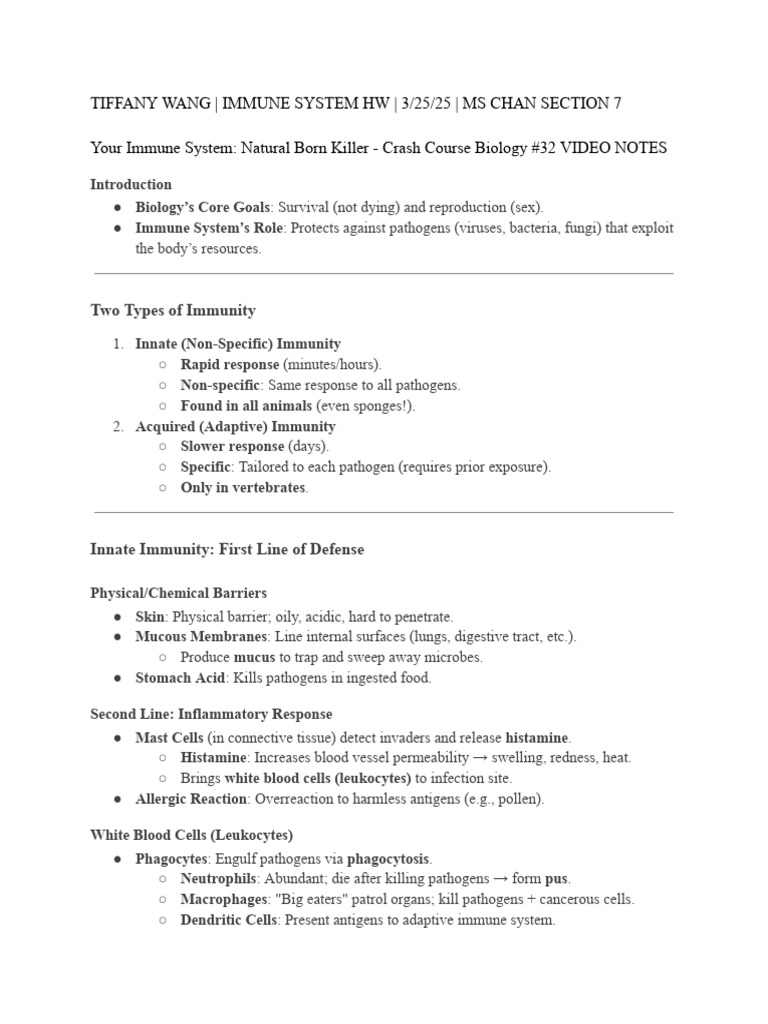Immune System HW - 3 - 25 - 25 | PDF | Immune System | Innate Immune System