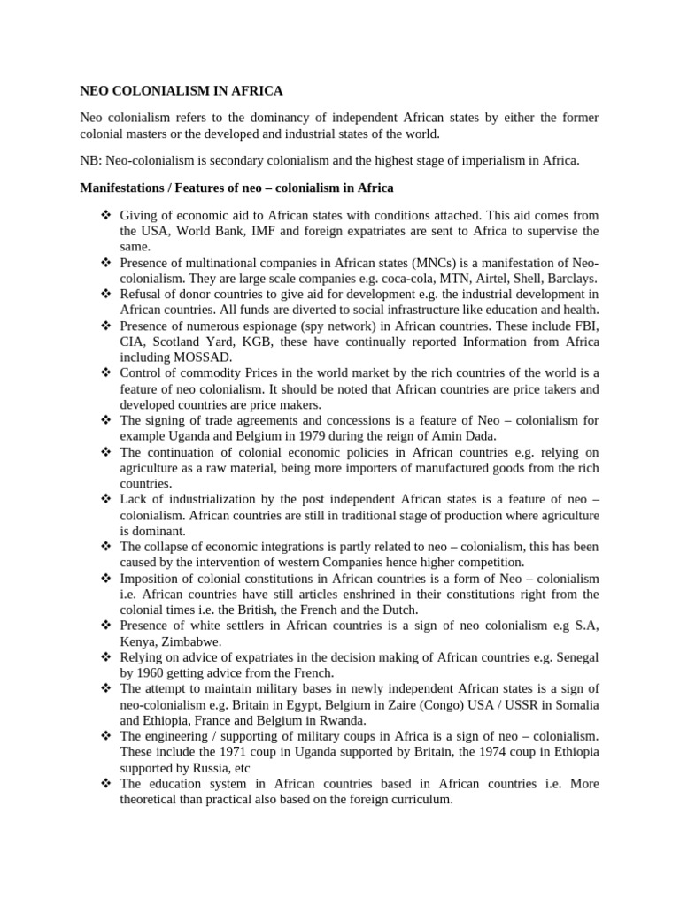 s4 History(Neo Colonialism) | PDF | Africa | Aids