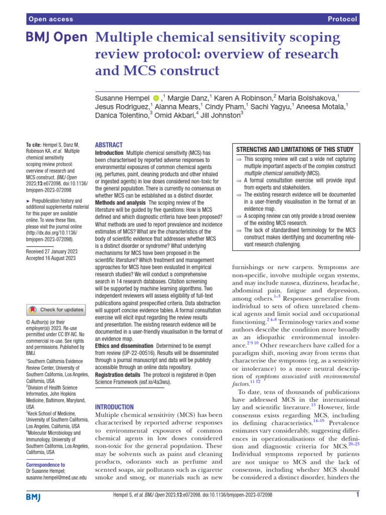 Multiple Chemical Sensitivity Scoping Review Protocol - Overview of ...
