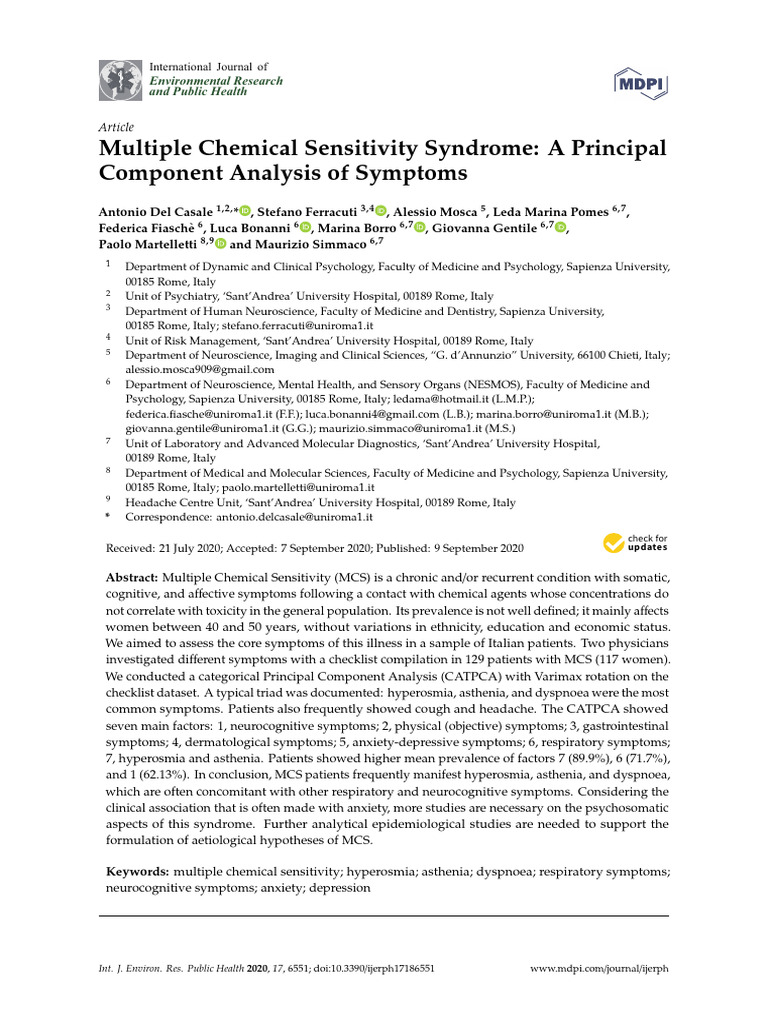 Multiple Chemical Sensitivity Syndrome - A Principal Component Analysis ...