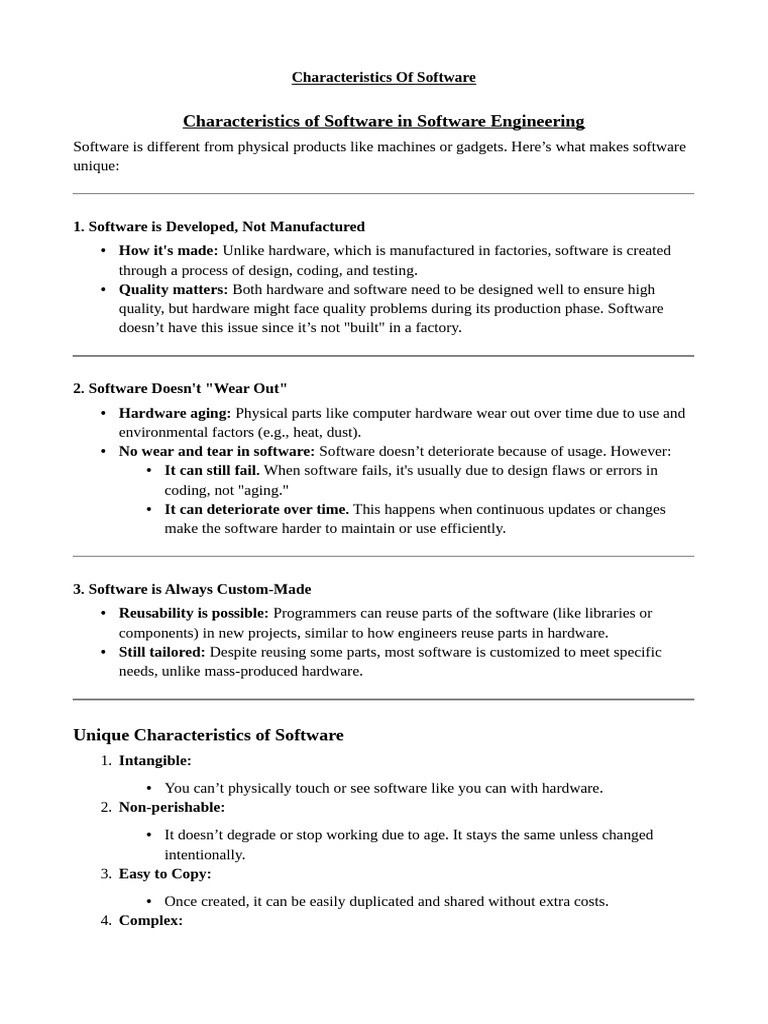 Unique Characteristics of Software | PDF | Software | Software Bug