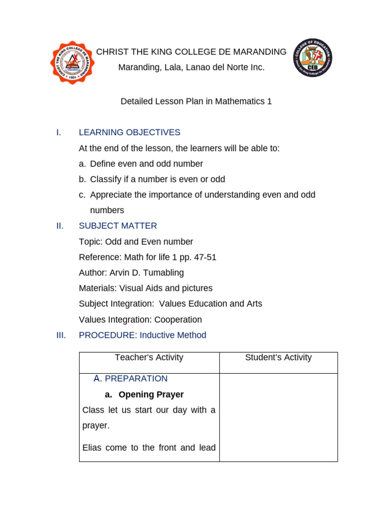 Abacus Lesson Plan: Odd and Even Numbers | PDF | Lesson Plan | Learning