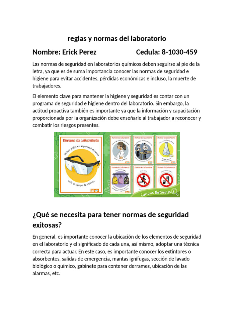 reglas y normas del laboratorio | PDF | Laboratorios | Residuos