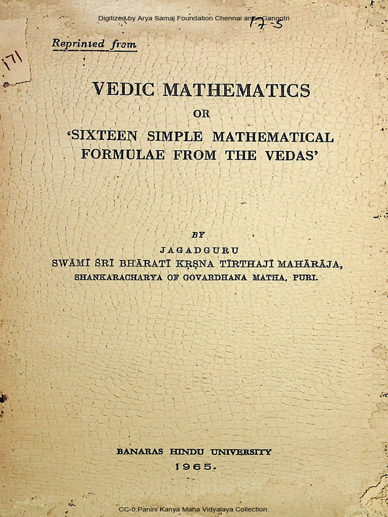 Vedic Mathematics or Sixteen Simple Mathematical Formulae From Vedas by Bharati Krishna Tirtha ...