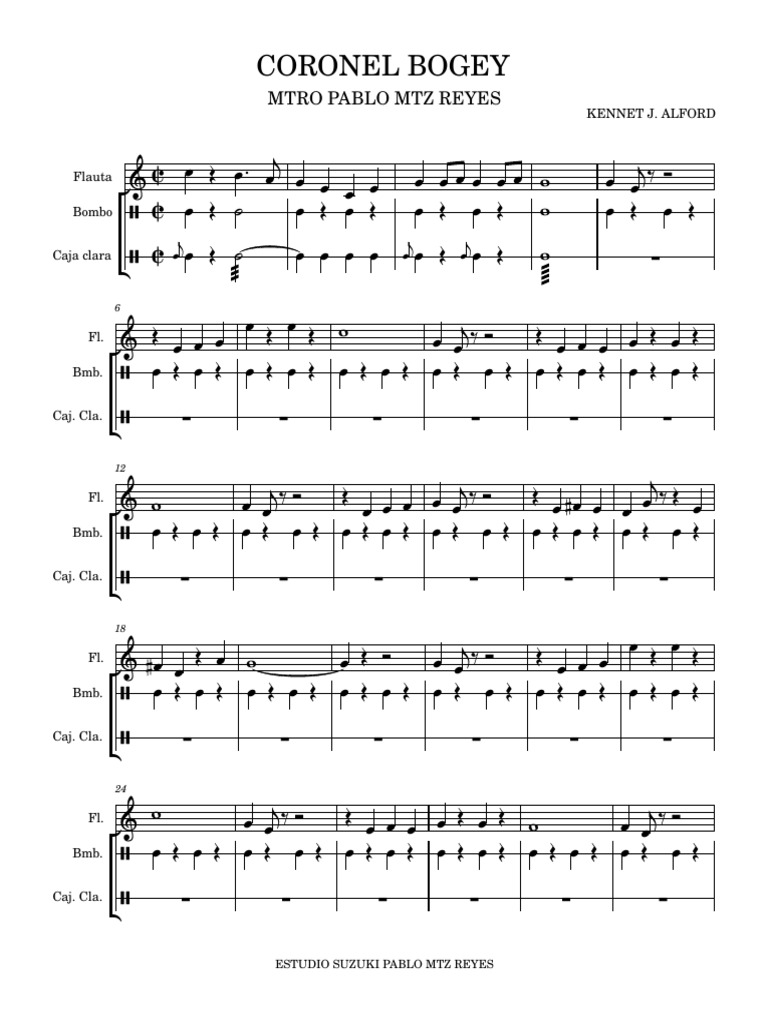 Score para Banda de Percusiones Coronel Bogey | PDF