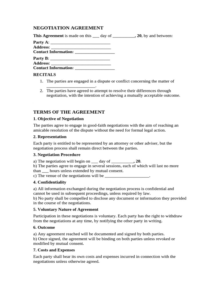 Negotiation Agreement Template | PDF