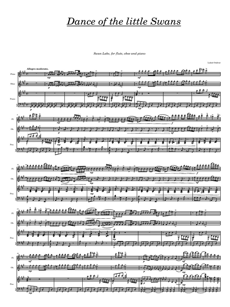 Swan Lake Dance of The Little Swans For Piano Flute and Oboe | PDF ...