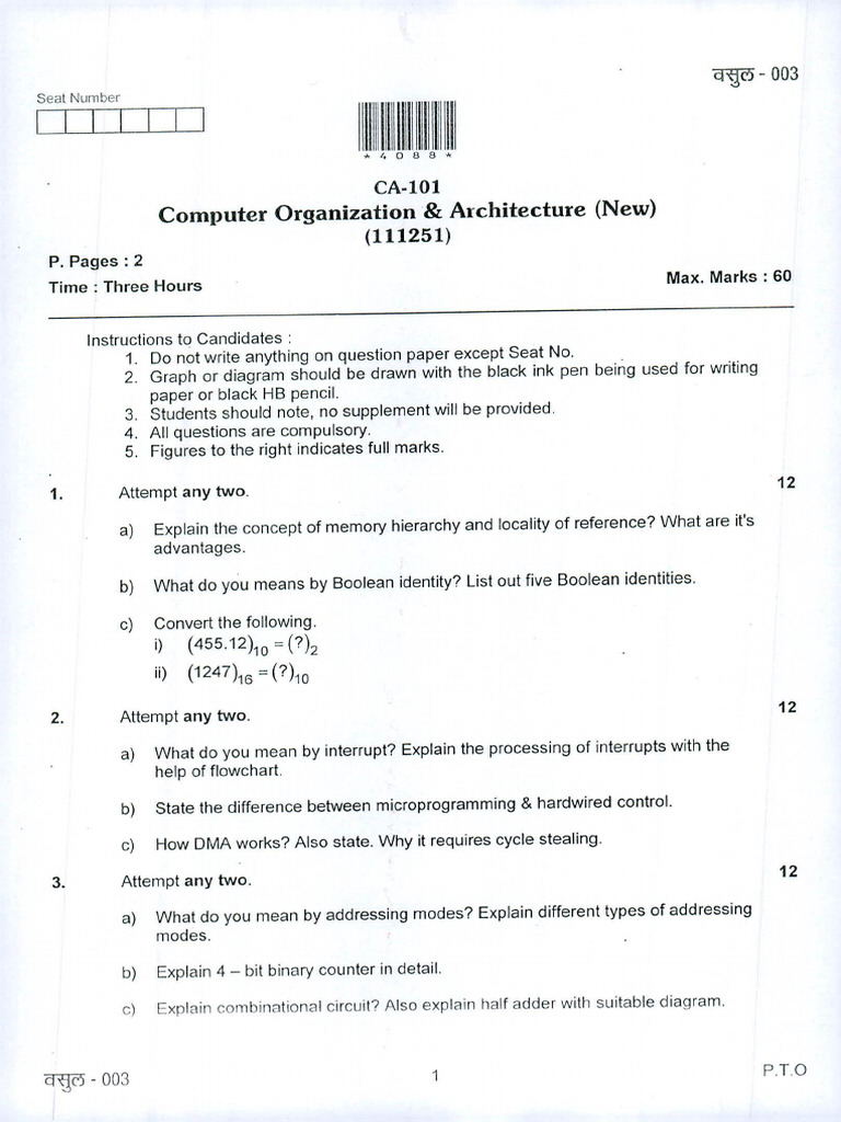ComputerOrganization Architecture New March2019 M C A Withcredits RegularJune-2017PatternM C A ...