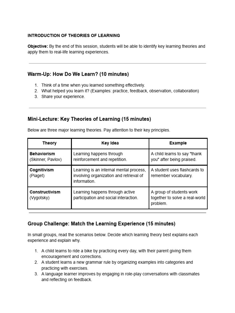 Introduction of Theories of Learning | PDF