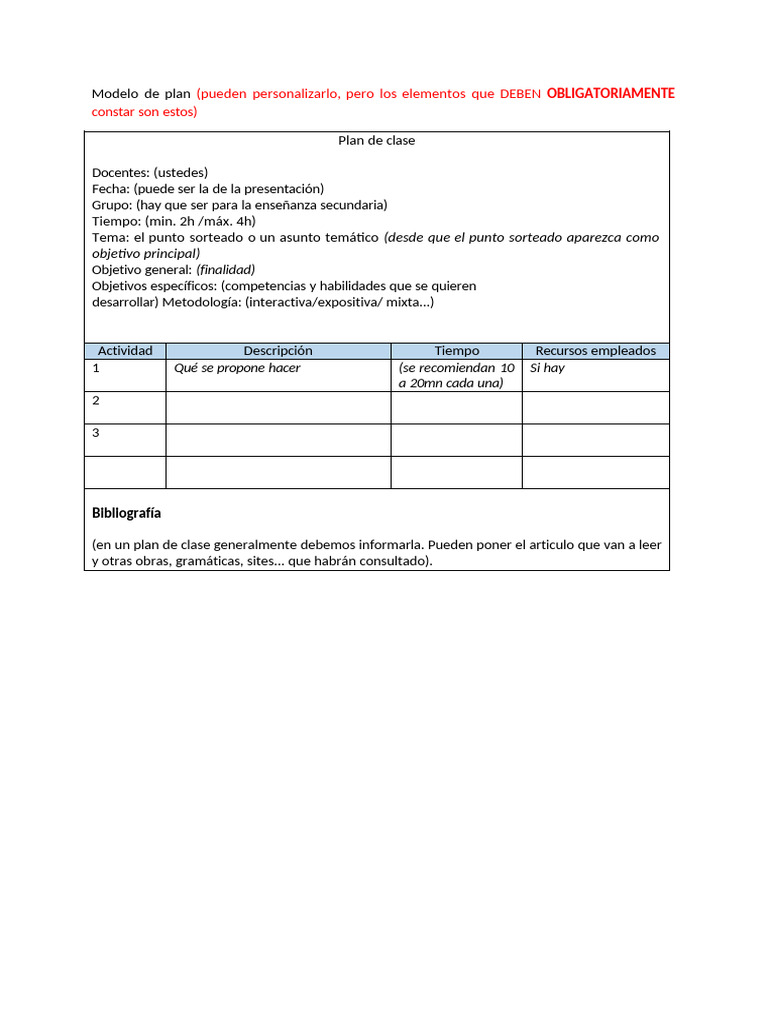 Modelo de Plan de Clase Personalizable | PDF