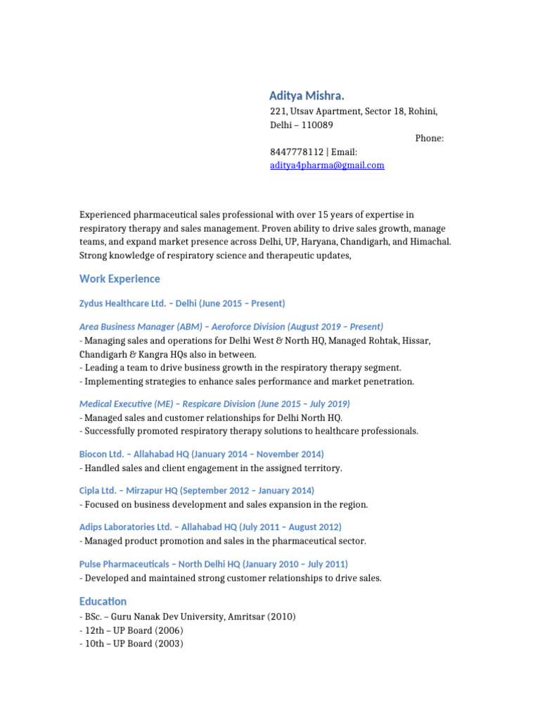 Experienced Pharmaceutical Sales Leader | PDF