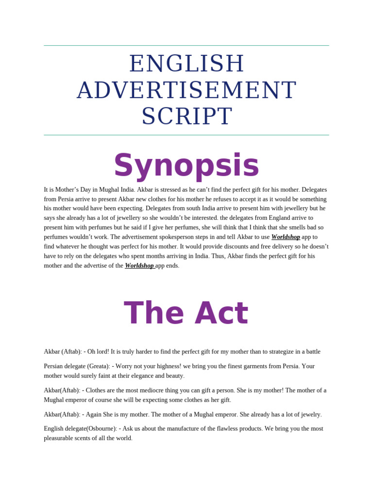 English Advertisement Script(Updated) | PDF