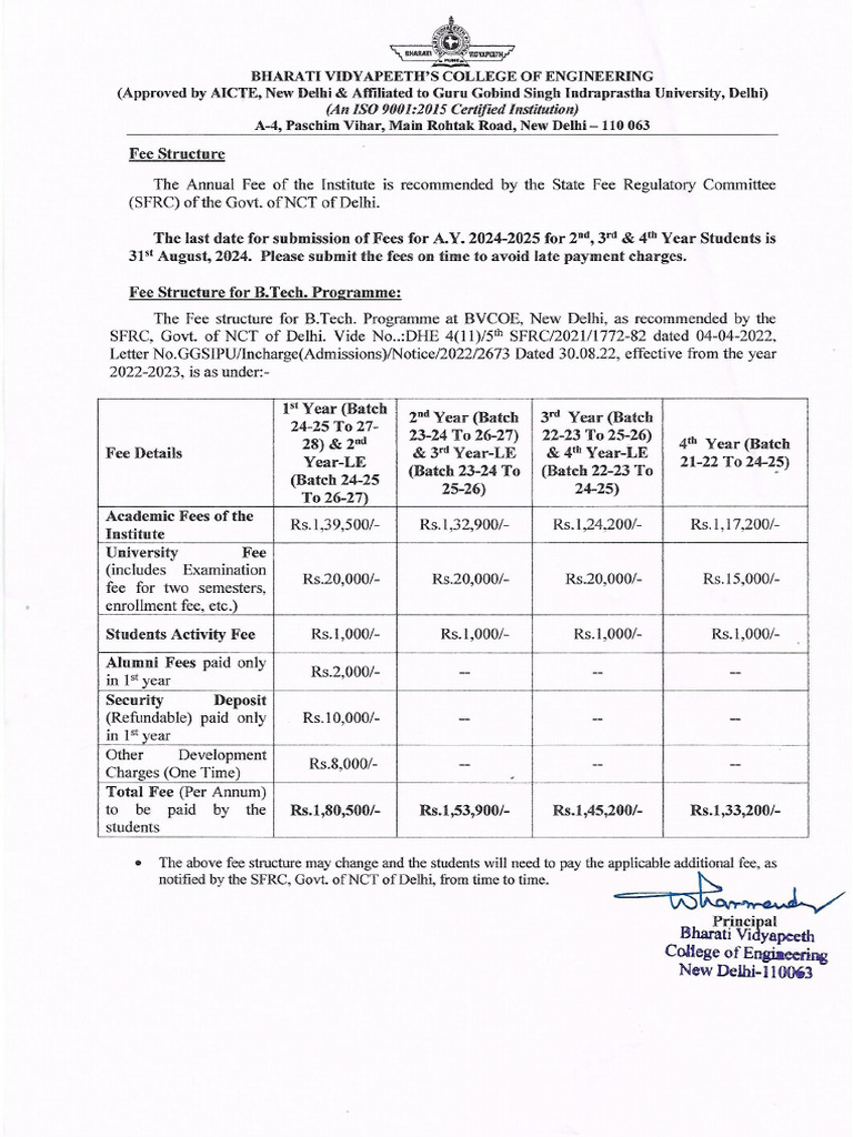 College Fee Structure 2024 25 | PDF