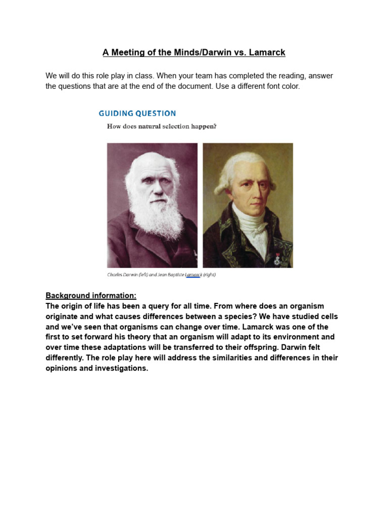 ANSWERS-A Meeting of The Minds-Darwin vs. Lamarck PDF | PDF | Natural ...