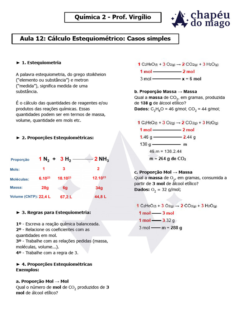 Aula 12 - Cálculo Estequiométrico - Casos Simples PDF | PDF