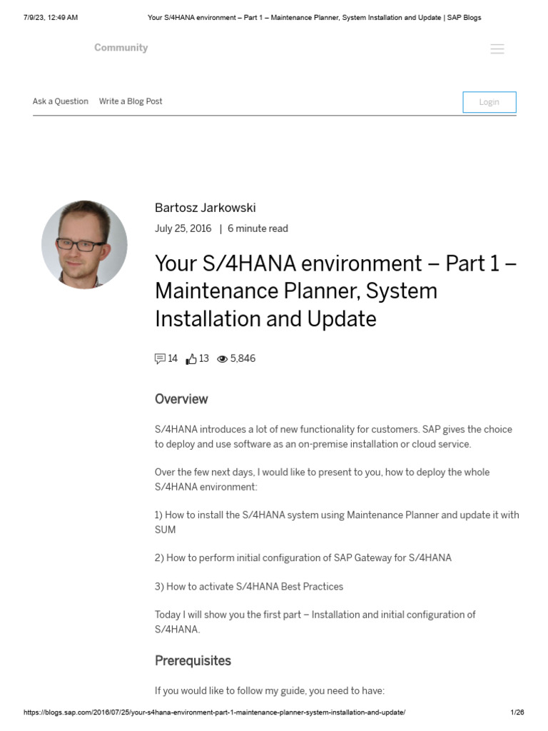 Your S - 4HANA Environment - Part 1 - Maintenance Planner, System Installation and Update - SAP ...